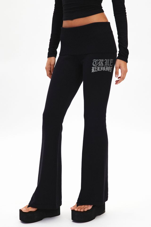 True Religion Crystal Embellished Foldover Sweater Flare Pant | Urban ...