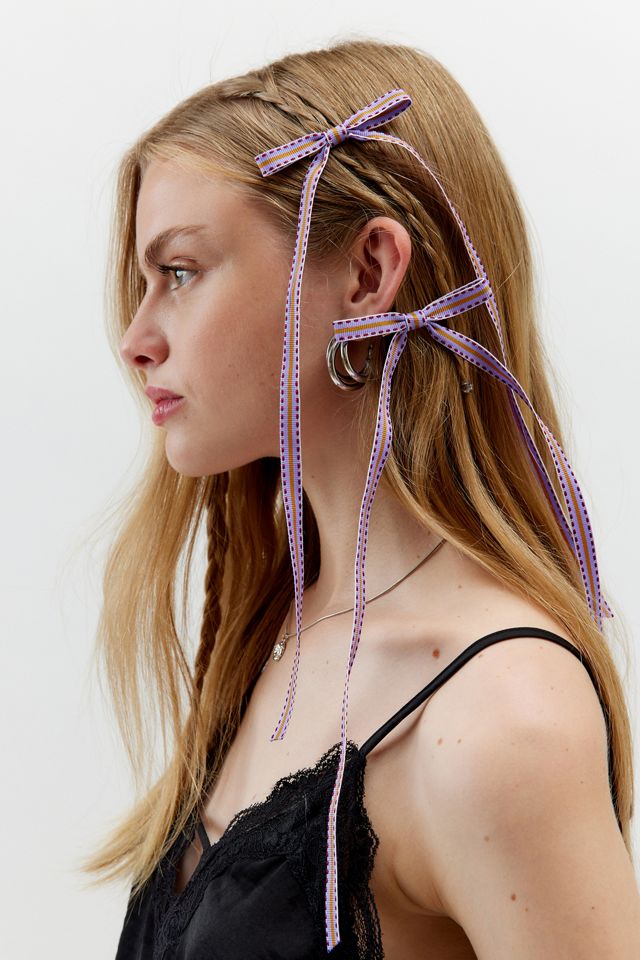 Long Stitched Hair Bow Barrette Set | Urban Outfitters
