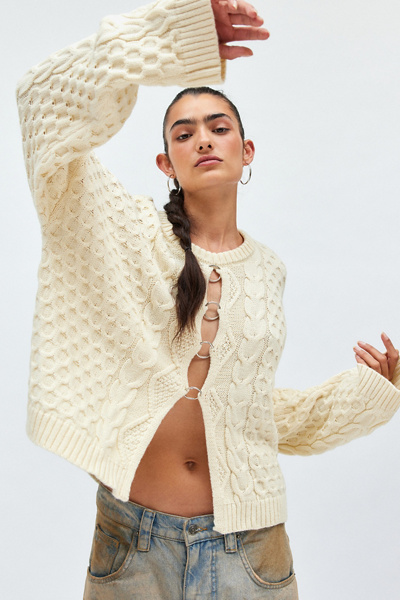 The Ragged Priest Dimensional Cable Knit Split Front Sweater | Urban ...