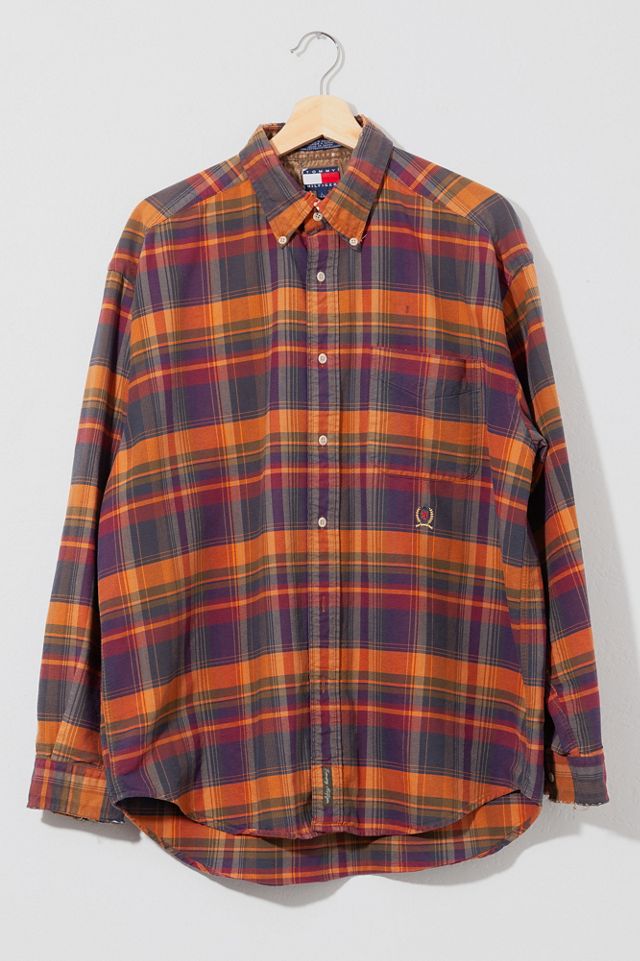 Vintage 1990s Distressed Tommy Hilfiger Plaid Button Up Shirt | Urban ...