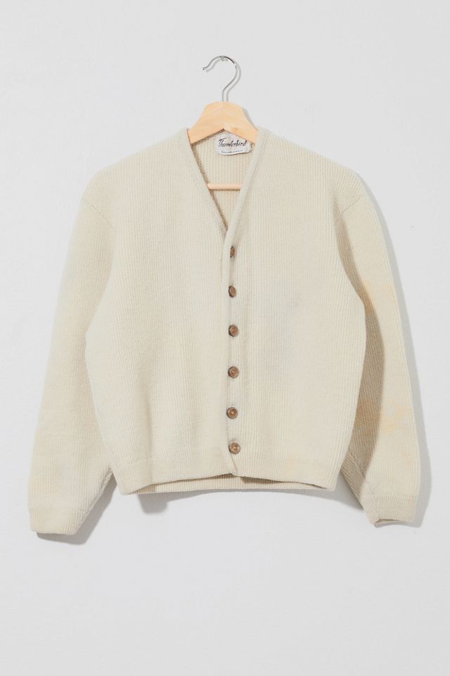 Vintage 1960s Columbia Knit Distressed Cream Cardigan Sweater | Urban ...