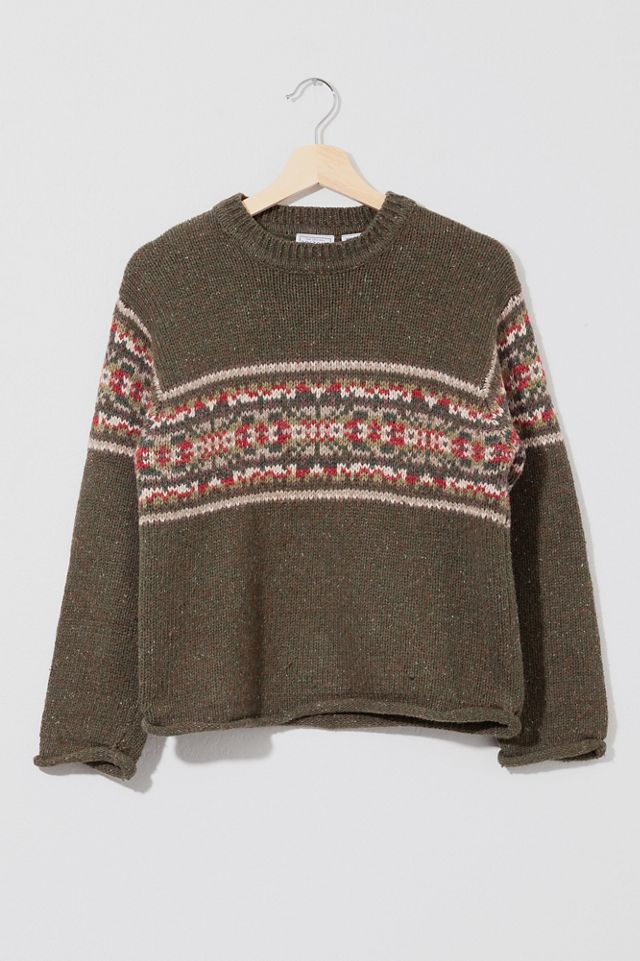 Vintage 1990s Distressed Green Red Patterned Sweater | Urban Outfitters