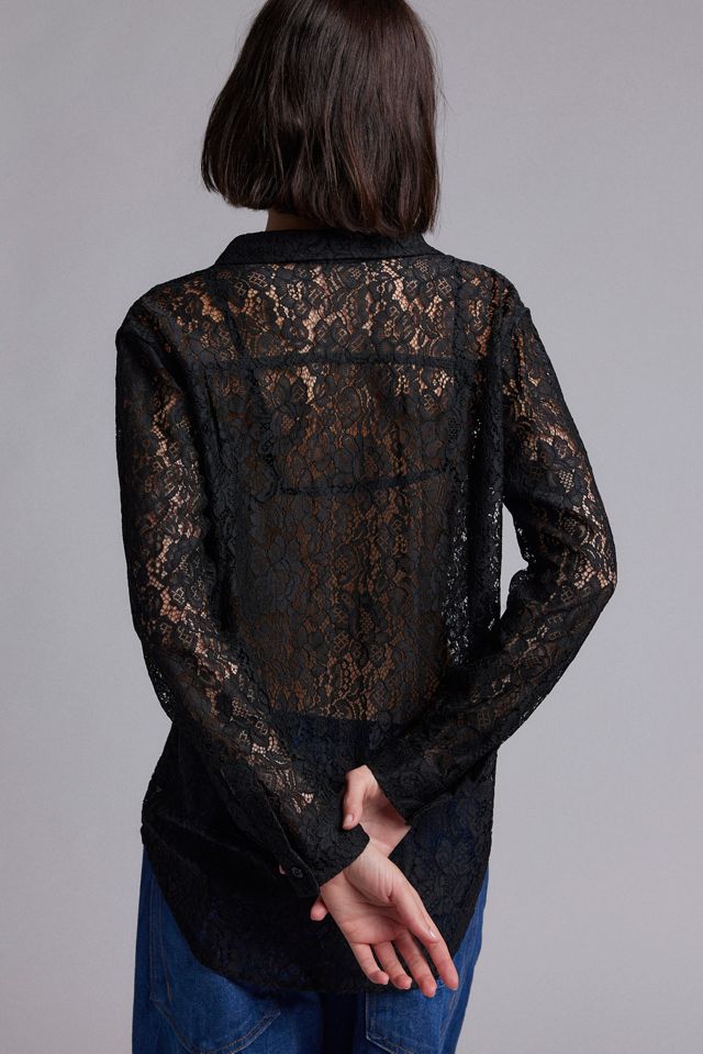 WILDFANG Empower Lace Long Sleeve Button-Down Shirt | Urban Outfitters
