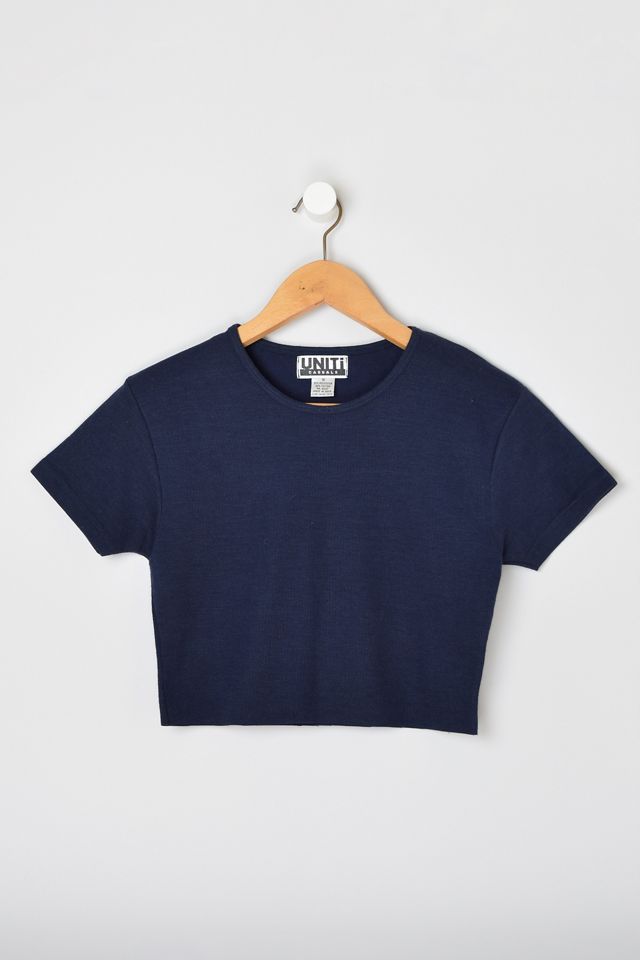 Vintage 90s Midnight Navy Cropped Ribbed Top | Urban Outfitters