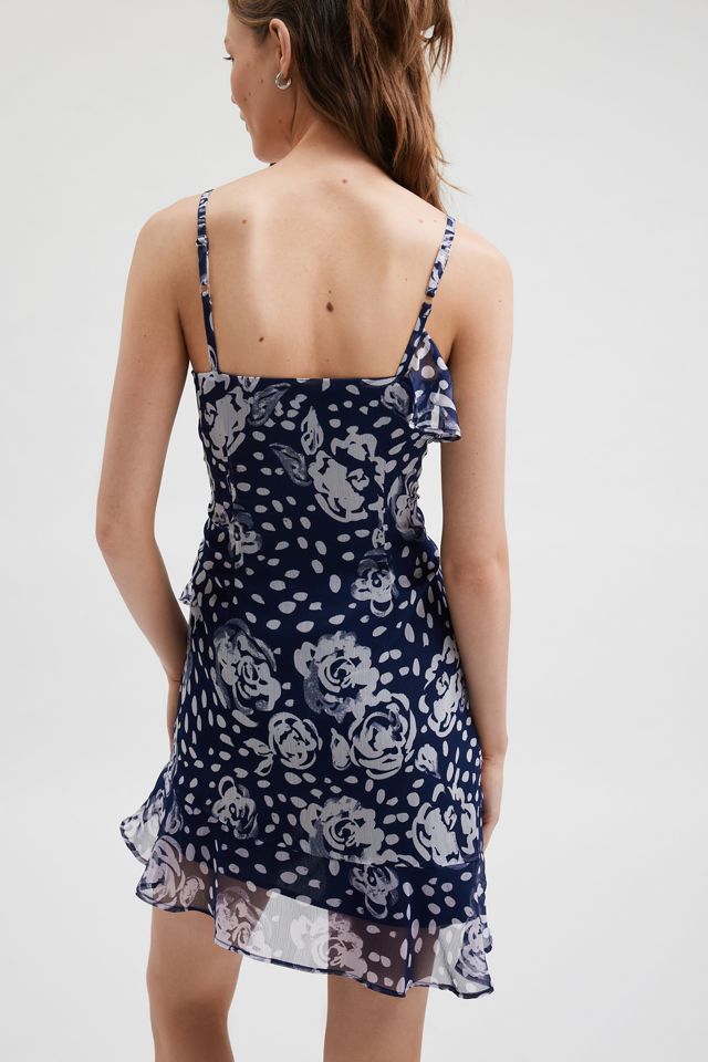 Neon Rose Floral Ruffle Asymmetric Mini Dress | Urban Outfitters