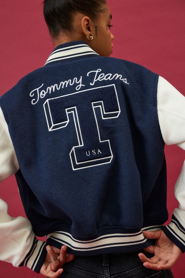 Tommy Jeans Snap-Front Letterman Jacket | Urban Outfitters
