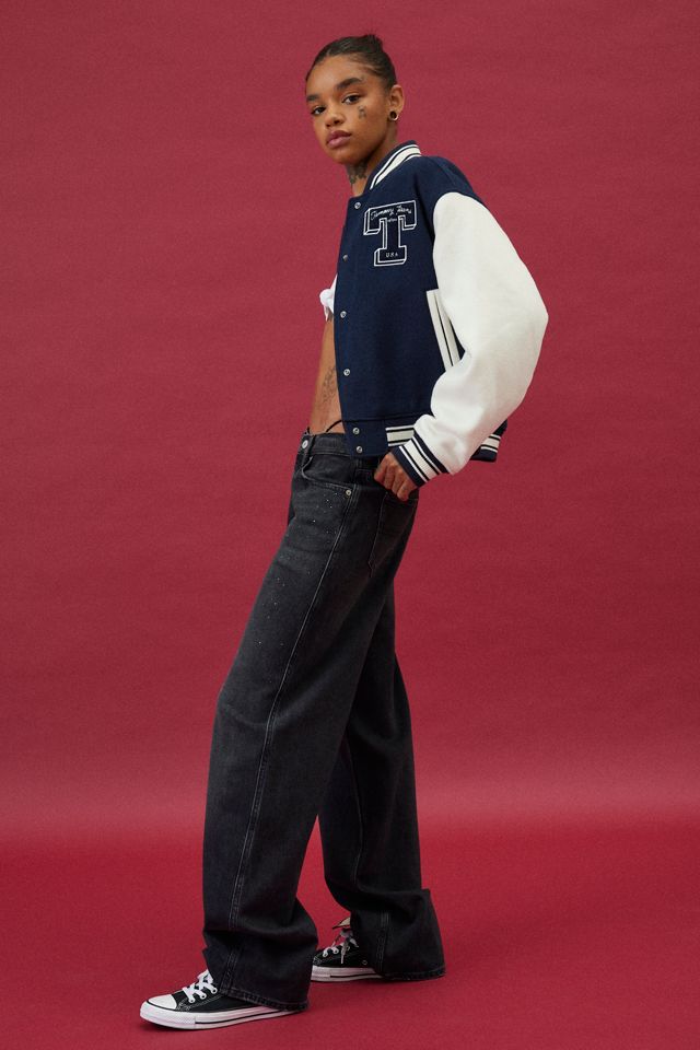 Tommy Jeans Snap-Front Letterman Jacket | Urban Outfitters