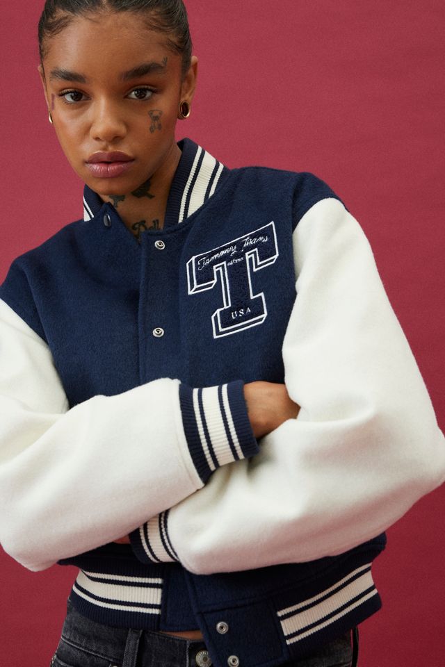 Tommy Jeans Snap-Front Letterman Jacket | Urban Outfitters