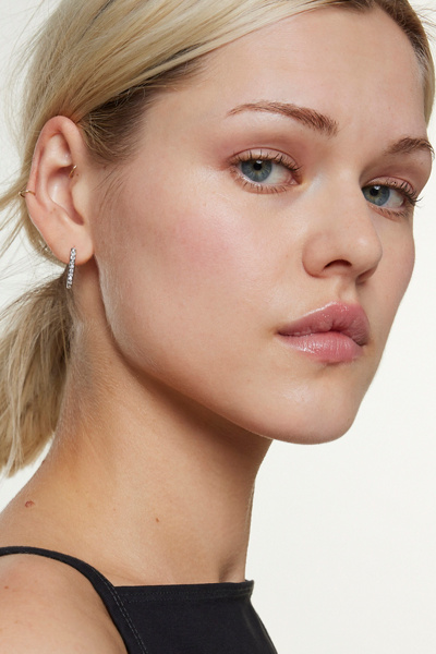 14k Gold Plated Rhinestone Oblong Hoop Earring | Urban Outfitters