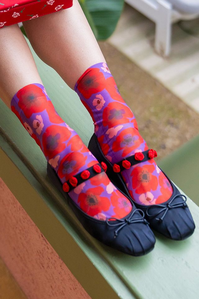 Sock Candy Watercolor Poppy Printed Sock | Urban Outfitters