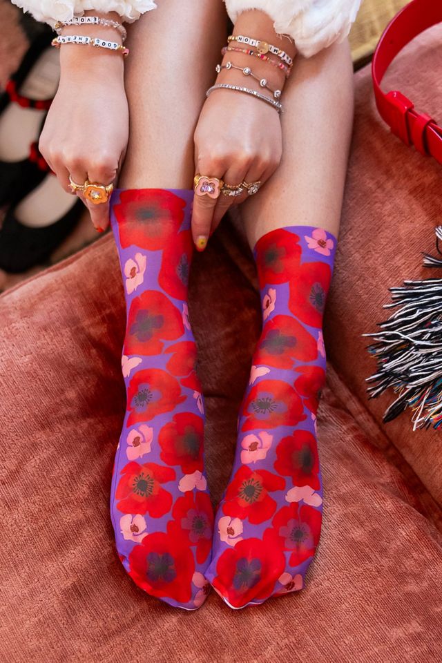 Sock Candy Watercolor Poppy Printed Sock | Urban Outfitters