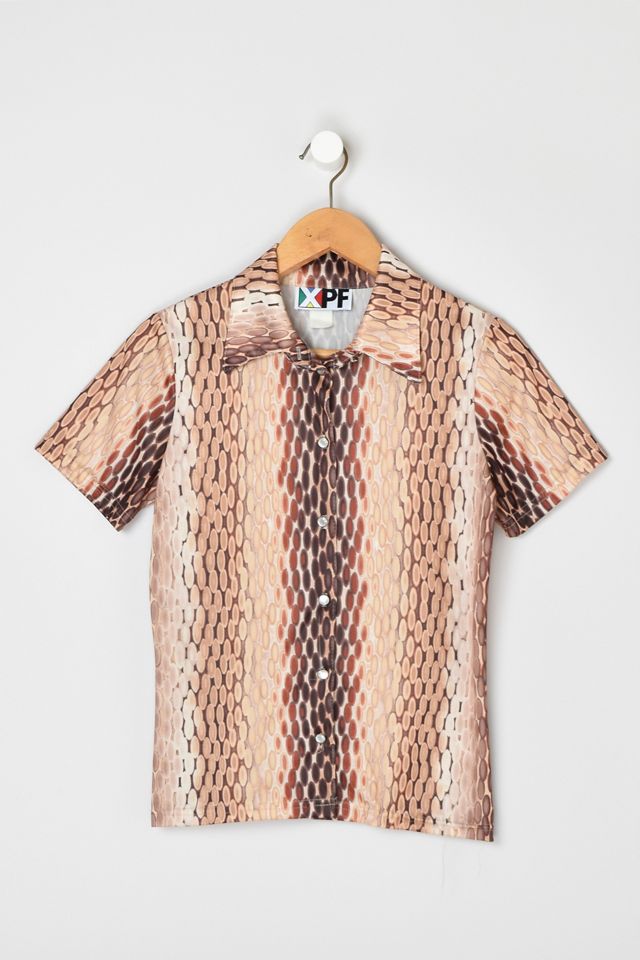 Vintage 70s Taupe Printed Short-Sleeve Top | Urban Outfitters
