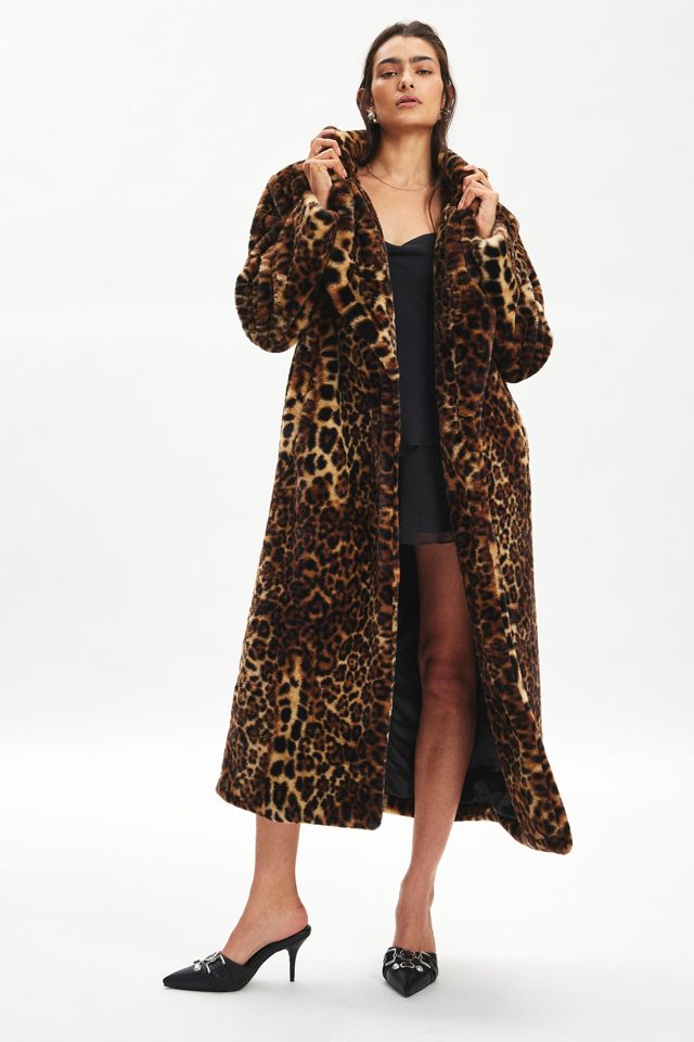 Silence + Noise Laura Leopard Print Faux Fur Overcoat | Urban Outfitters