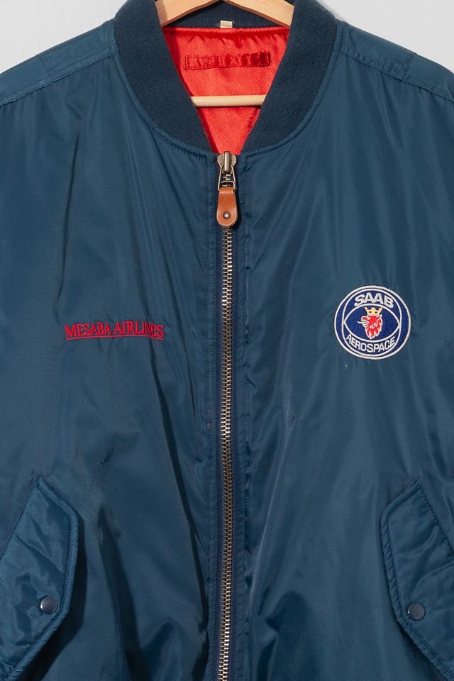 Vintage Y2K SAAB Aerospace Blue Puffy Flight Jacket | Urban Outfitters