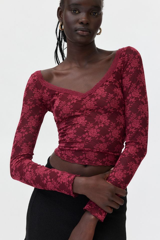 Out From Under Lana Plunge Lace Long Sleeve Top | Urban Outfitters