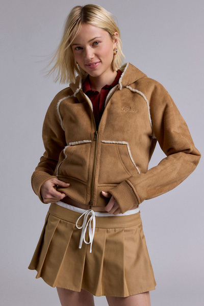 GUESS ORIGINALS Faux Suede + Faux Fur Trim Hooded Jacket | Urban Outfitters