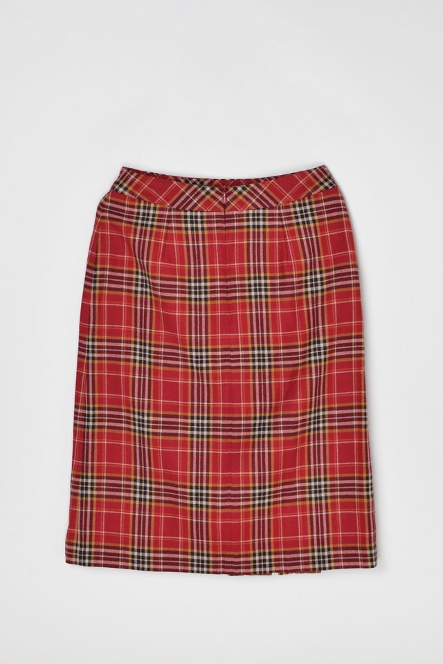 Vintage Y2k Red Plaid Pleated Midi Skirt | Urban Outfitters
