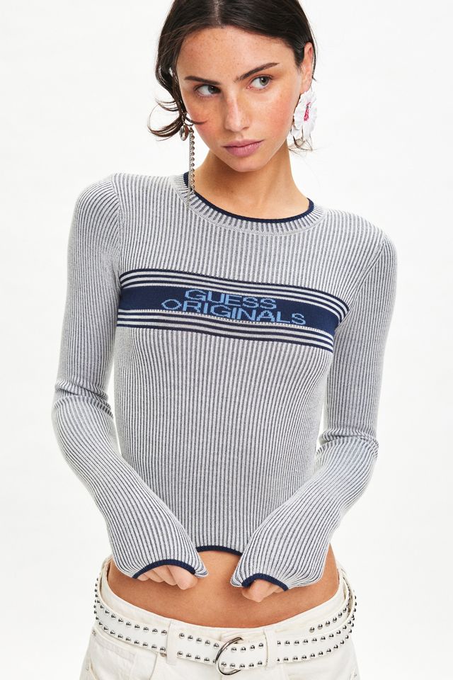 GUESS ORIGINALS Logo Jacquard Cropped Sweater | Urban Outfitters