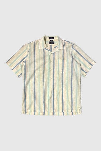Vintage 1980 S Marvin Brown Dallas Striped Linen Loop Collar Shirt