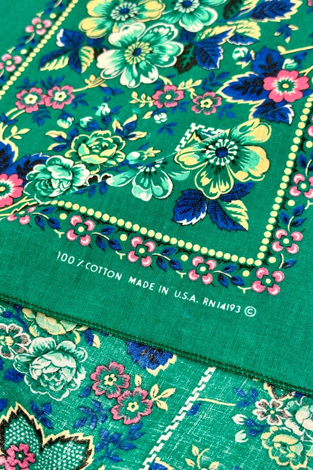 Vintage 1970’s Teal Floral Selvedge Colorfast Bandana | Urban Outfitters