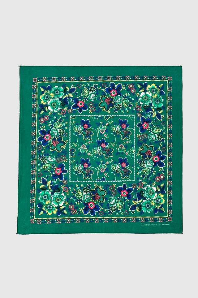 Vintage 1970’s Teal Floral Selvedge Colorfast Bandana | Urban Outfitters