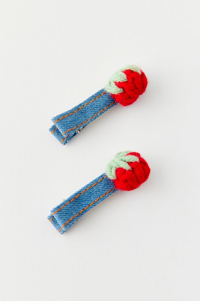 Denim Strawberry Hair Clip Set | Urban Outfitters