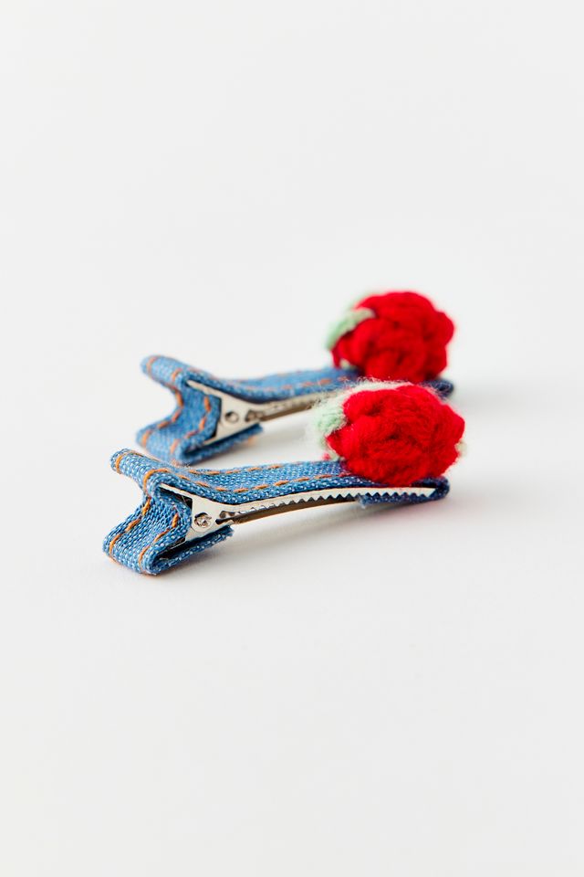 Denim Strawberry Hair Clip Set | Urban Outfitters