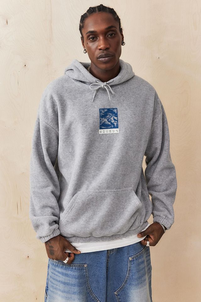 UO Grey Japanese Landscape Fleece Hoodie Sweatshirt | Urban Outfitters