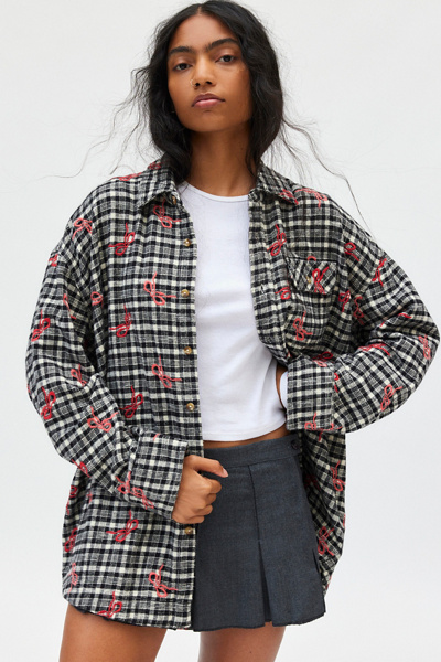 BDG Dani Embroidered Oversized Flannel Shirt | Urban Outfitters Canada