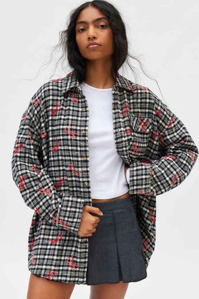 BDG Dani Embroidered Oversized Flannel Shirt | Urban Outfitters Canada