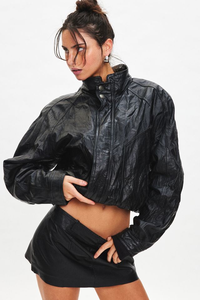 Vintage By UO Leather Bomber Jacket | Urban Outfitters