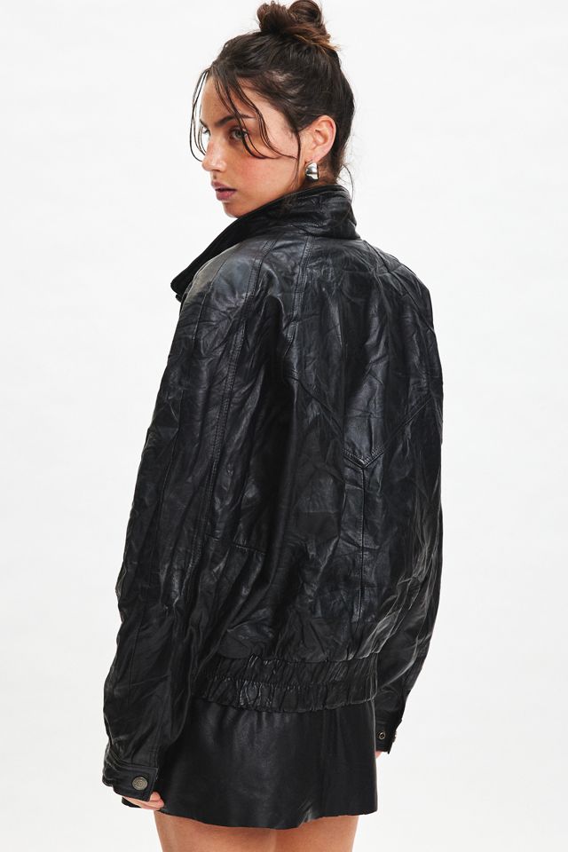 Vintage By UO Leather Bomber Jacket | Urban Outfitters