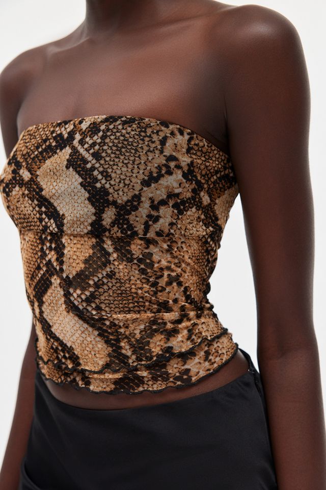 Silence + Noise Kori Printed Mesh Cropped Tube Top | Urban Outfitters
