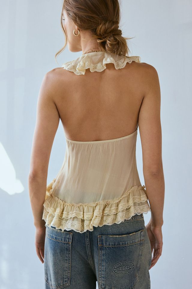 Ecote Lacey Sheer Ruffle Trim Halter Top | Urban Outfitters