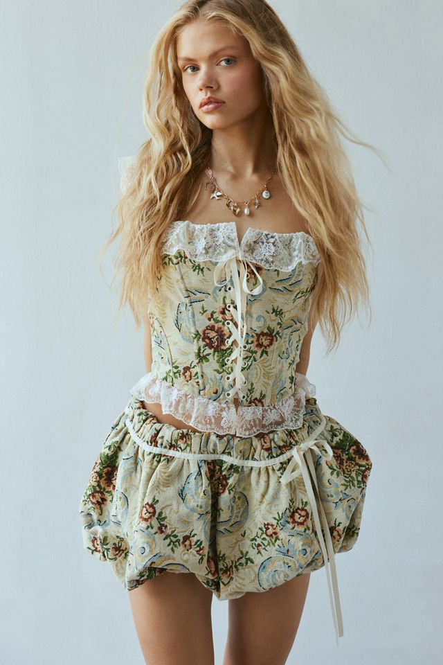 For Love & Lemons Baroque Jacquard Bubble Mini Skirt | Urban Outfitters