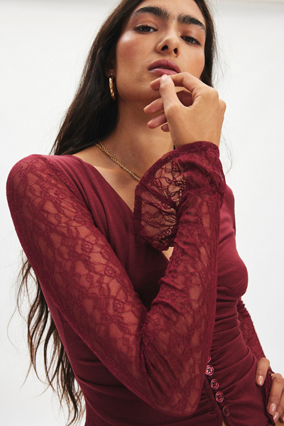 Kimchi Blue Arabella Button Front Lace Top | Urban Outfitters