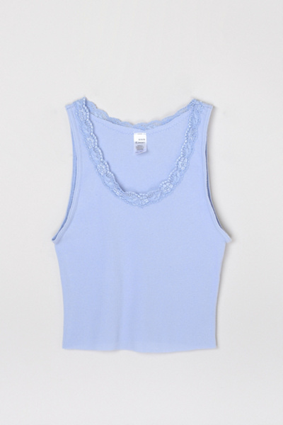 Vintage Y2k Ice Blue Lacy Cropped Tank | Urban Outfitters