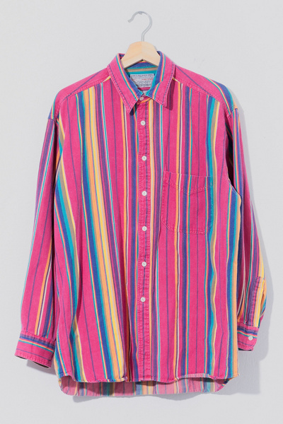Vintage 1990s Pink Distressed Vertical Stripped Button Up Shirt | Urban ...
