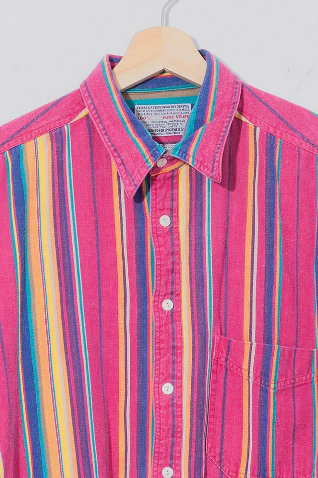 Vintage 1990s Pink Distressed Vertical Stripped Button Up Shirt | Urban ...