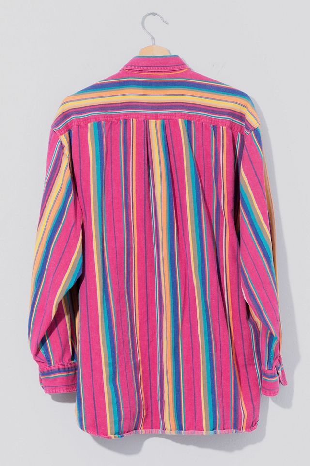 Vintage 1990s Pink Distressed Vertical Stripped Button Up Shirt | Urban ...