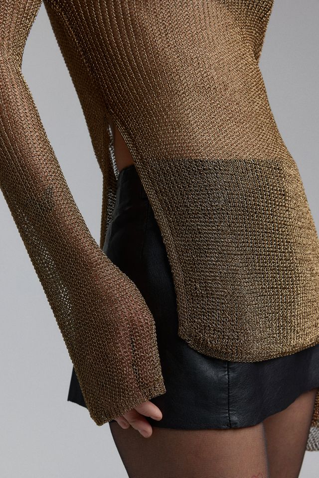 Silence + Noise Karina Chainmail Knit Asymmetric Sweater | Urban Outfitters