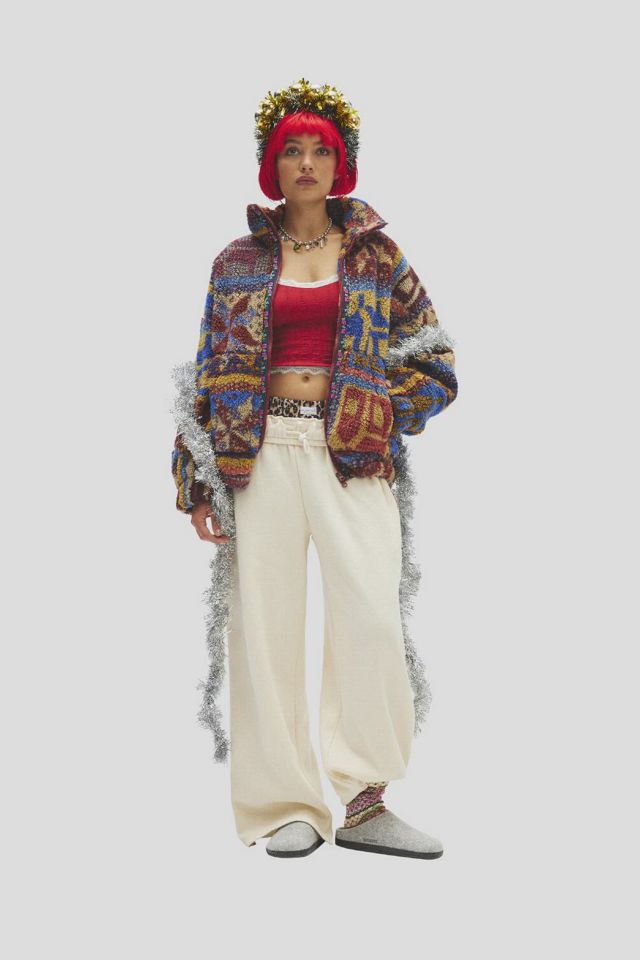 BDG Mae Printed Piled Fleece Zip-Up Jacket | Urban Outfitters