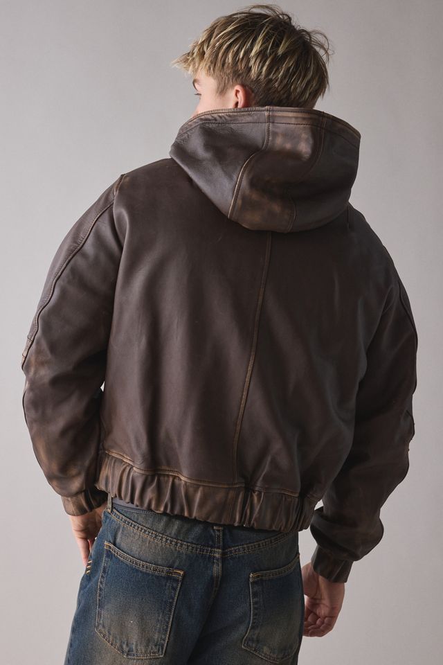 LC23 Hooded Distressed Leather Jacket | Urban Outfitters