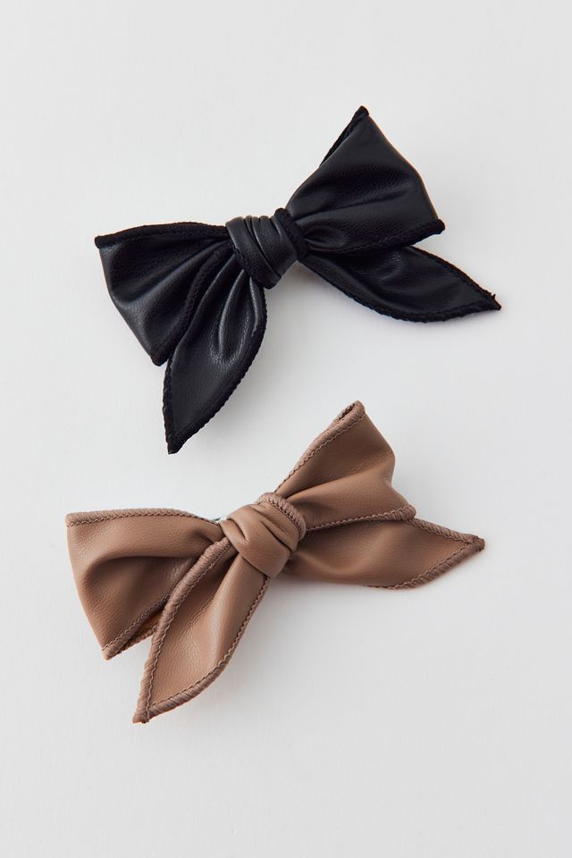 Mini Faux Leather Hair Bow Clip Set | Urban Outfitters