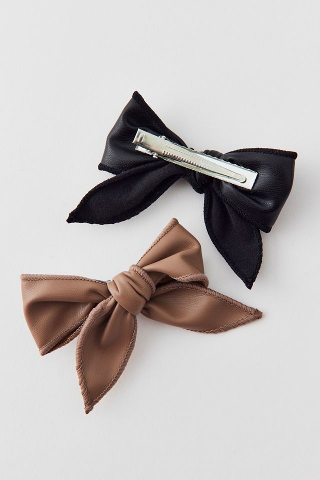 Mini Faux Leather Hair Bow Clip Set | Urban Outfitters