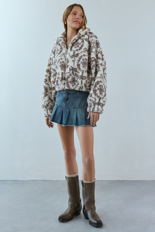 Kimchi Blue Snow Bunny Printed Piled Fleece Zip-Up Jacket | Urban ...