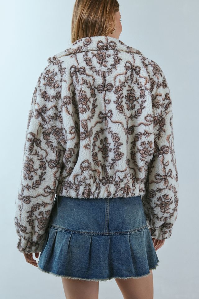 Kimchi Blue Snow Bunny Printed Piled Fleece Zip-Up Jacket | Urban ...