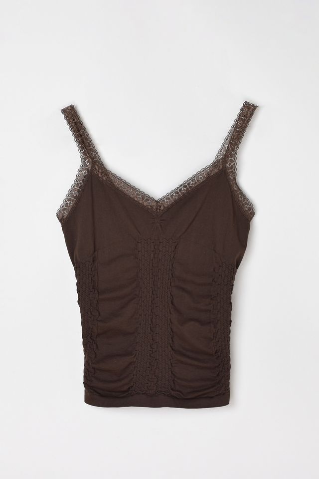 Vintage Y2k Dark Brown Lacy Ruched Cami Top | Urban Outfitters