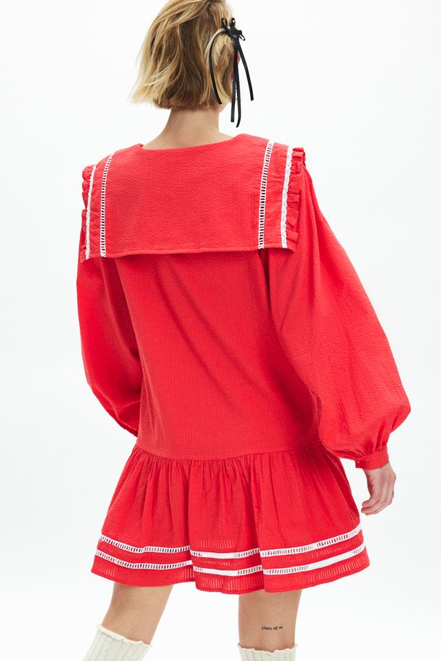 Neon Rose Wren Textured Collar Detail Mini Smock Dress | Urban Outfitters