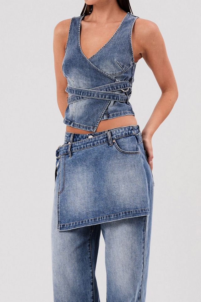 Abrand City Denim Wrap Top | Urban Outfitters